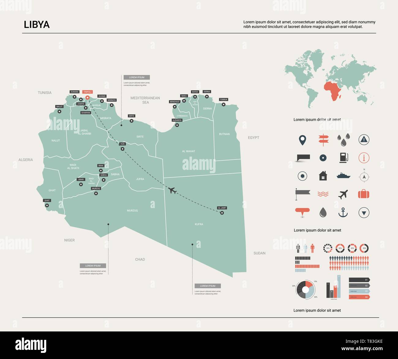 Carte vectorielle de la Libye. Carte pays très détaillés avec division ...