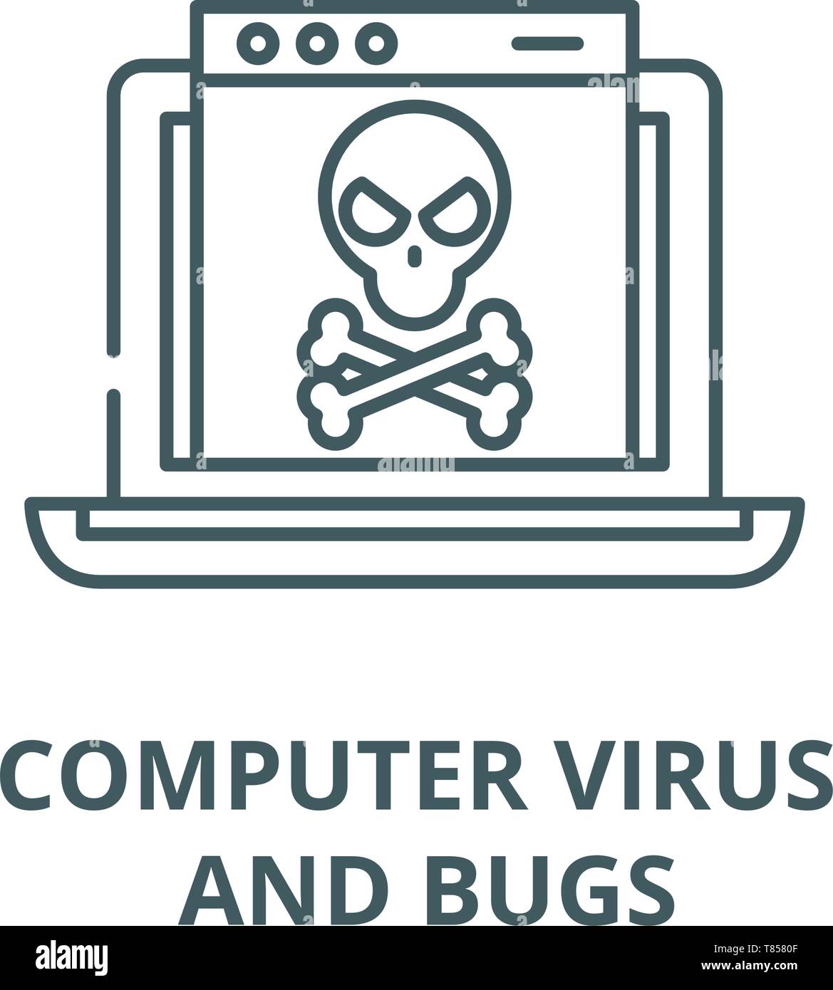 Virus informatique et bugs sur l'icône de la ligne du vecteur linéaire ...