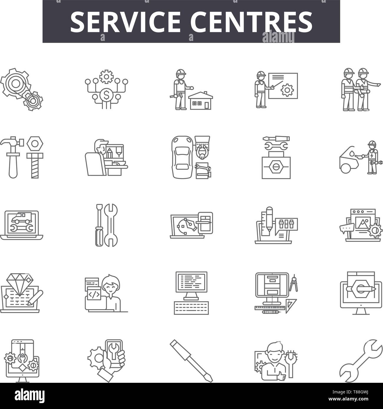 Les centres de service, signes, icônes de ligne vector set, résumé du ...