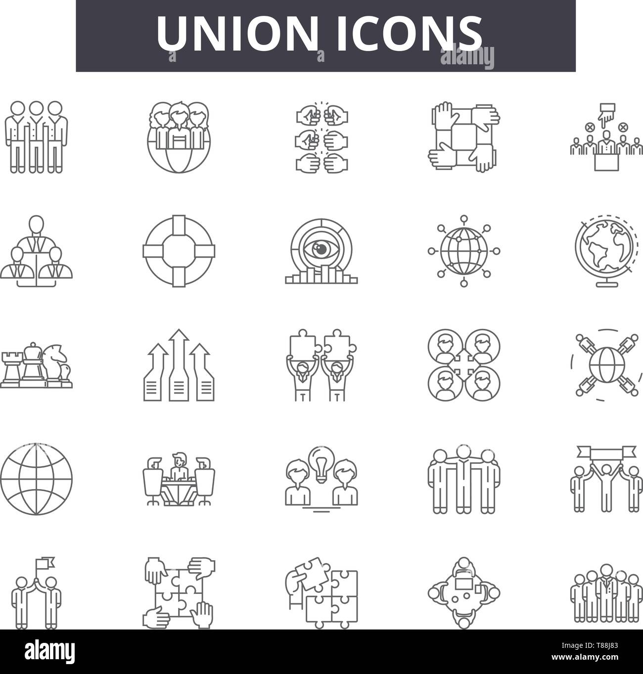 Icônes de ligne de l'Union, signes, vector set, concept linéaire ...