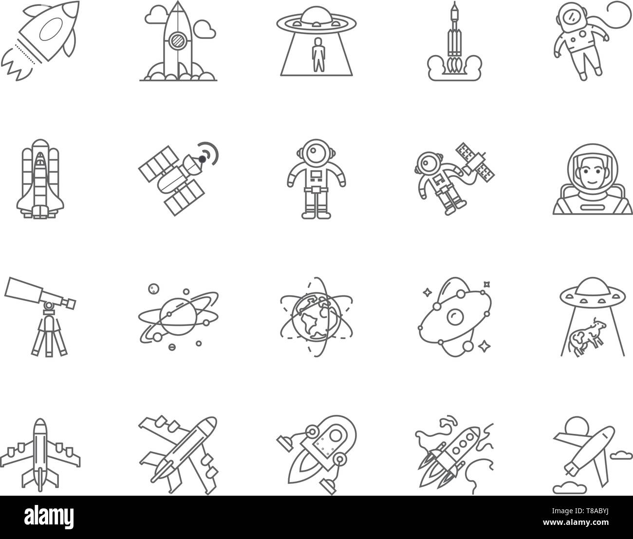 Icônes de ligne de l'aérospatiale, signes, vector set, contours concept ...