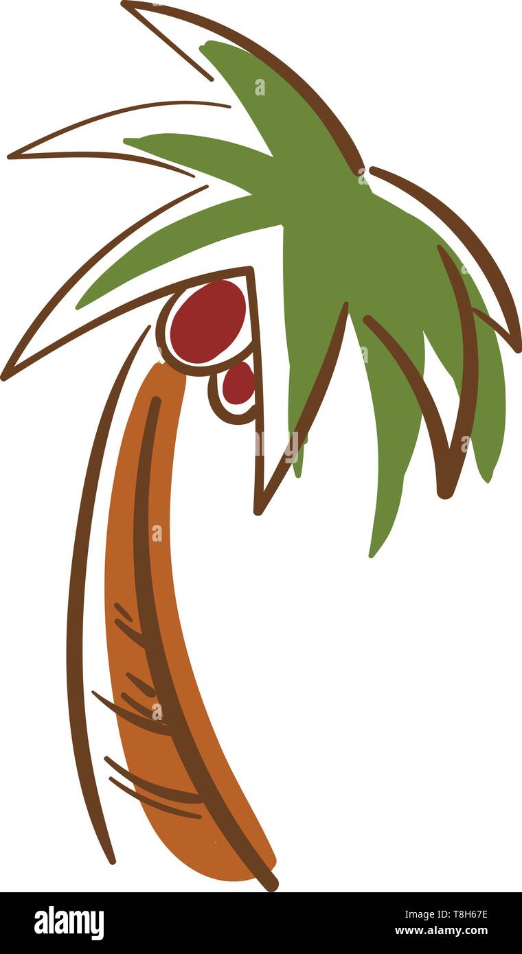 Un grand palmier cartoon avec des feuilles vertes et des fruits de ...