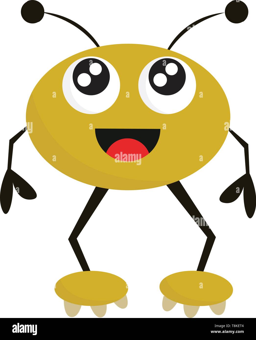 Heureux d'un clipart monster jaune avec un visage rond, deux cornes ...
