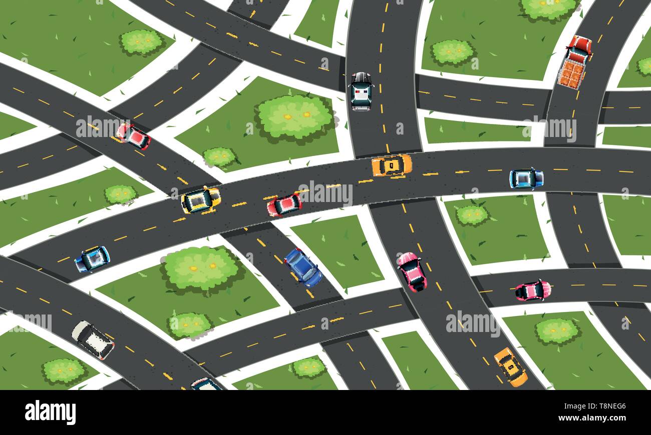 Circulation routière vue aérienne illustration Image Vectorielle Stock ...