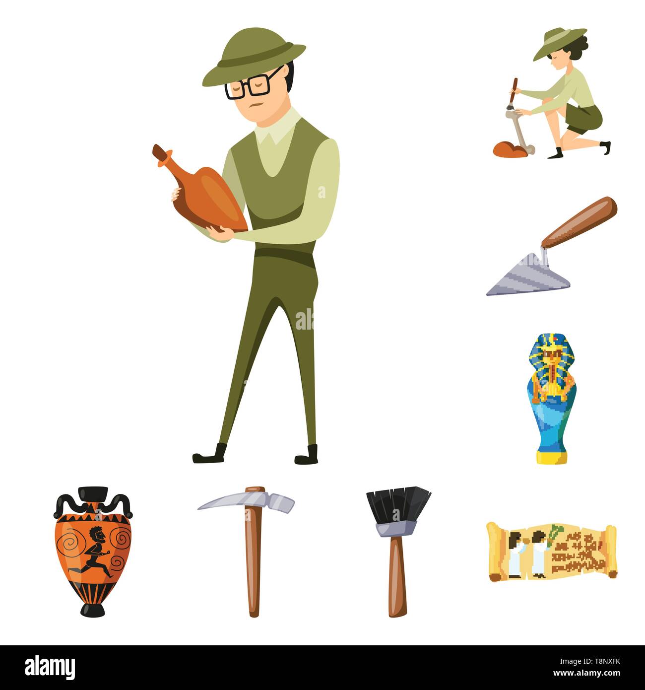 L'archéologue,OUTIL,sarcophage,amphora,pinceau,pioche,allez,les droits ...