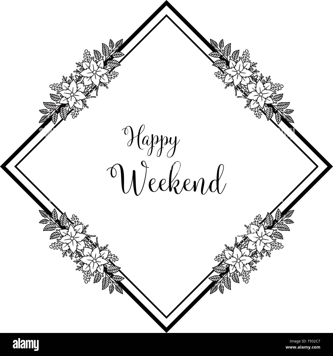 Dessin d'illustration vectorielle fleur cadre avec le style d'écriture ...