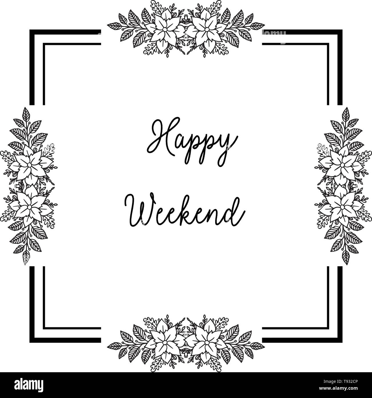 Dessin d'illustration vectorielle fleur cadre avec le style d'écriture ...