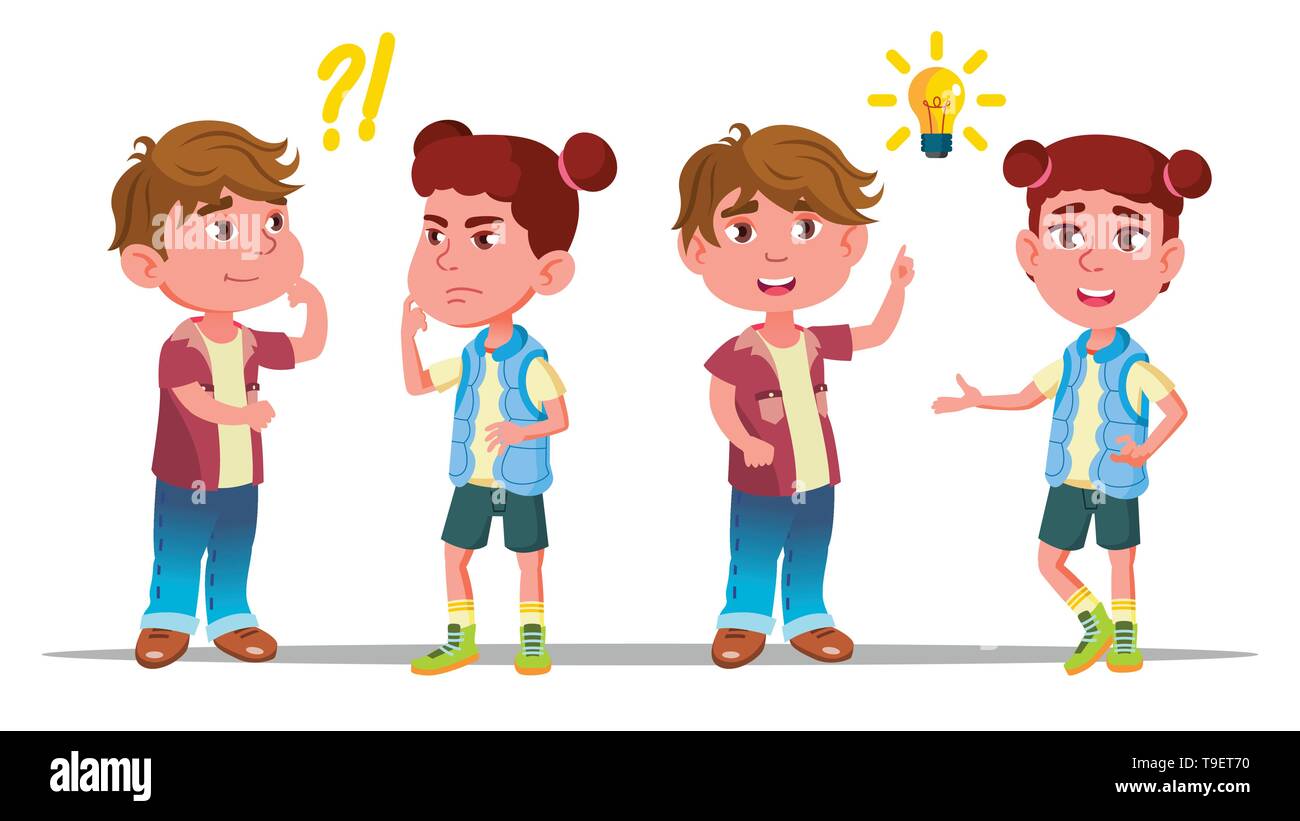 Penser et comprendre les enfants personnages vecteur. Les élèves ...