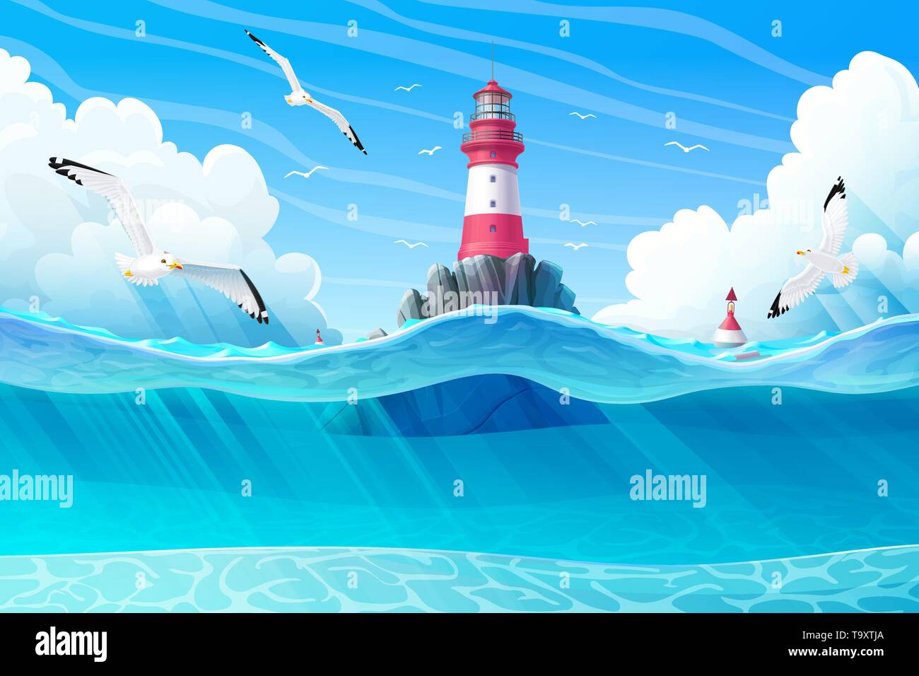 Cartoon vector clipart nautique port mer phare Image Vectorielle Stock ...