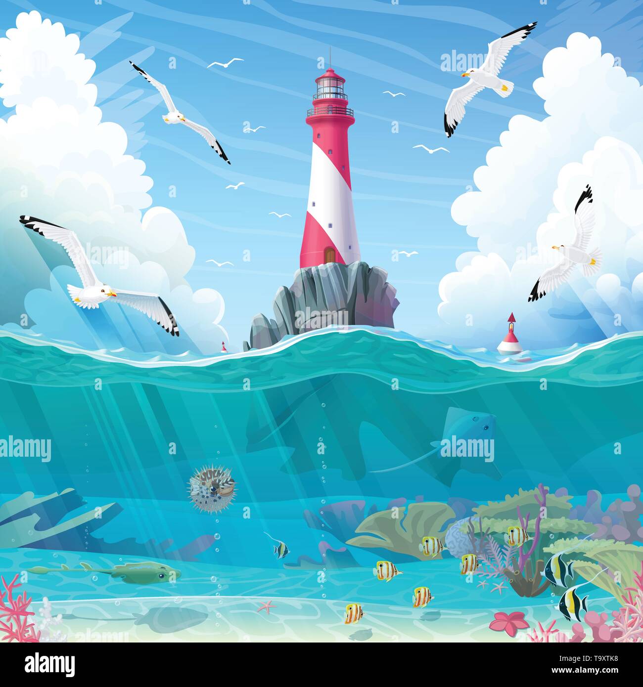 Cartoon vector clipart nautique port mer phare Image Vectorielle Stock ...