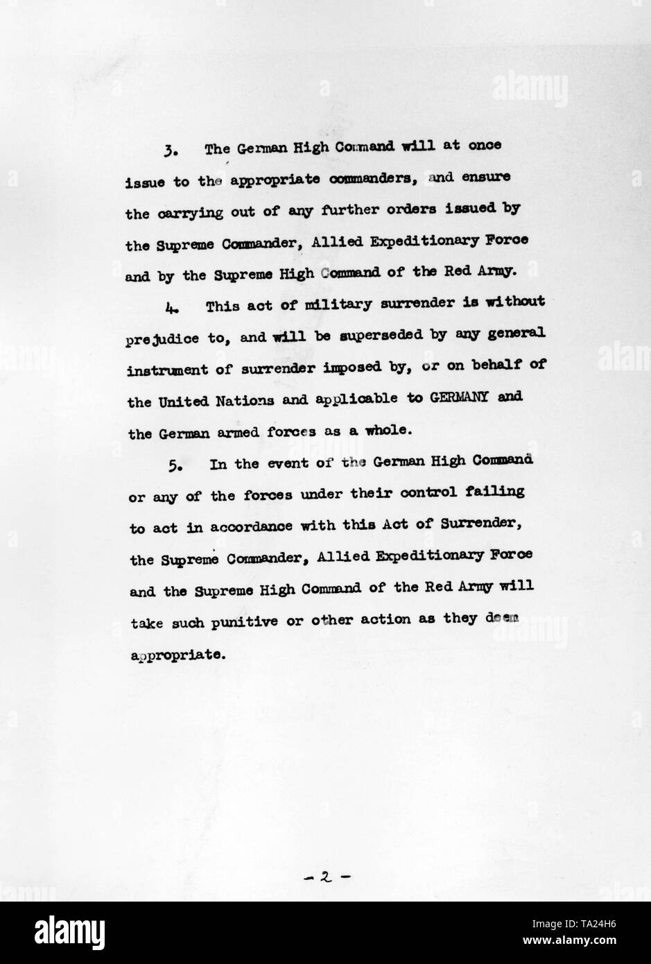 Deuxième page du document, la capitulation de la Wehrmacht, signé par ...