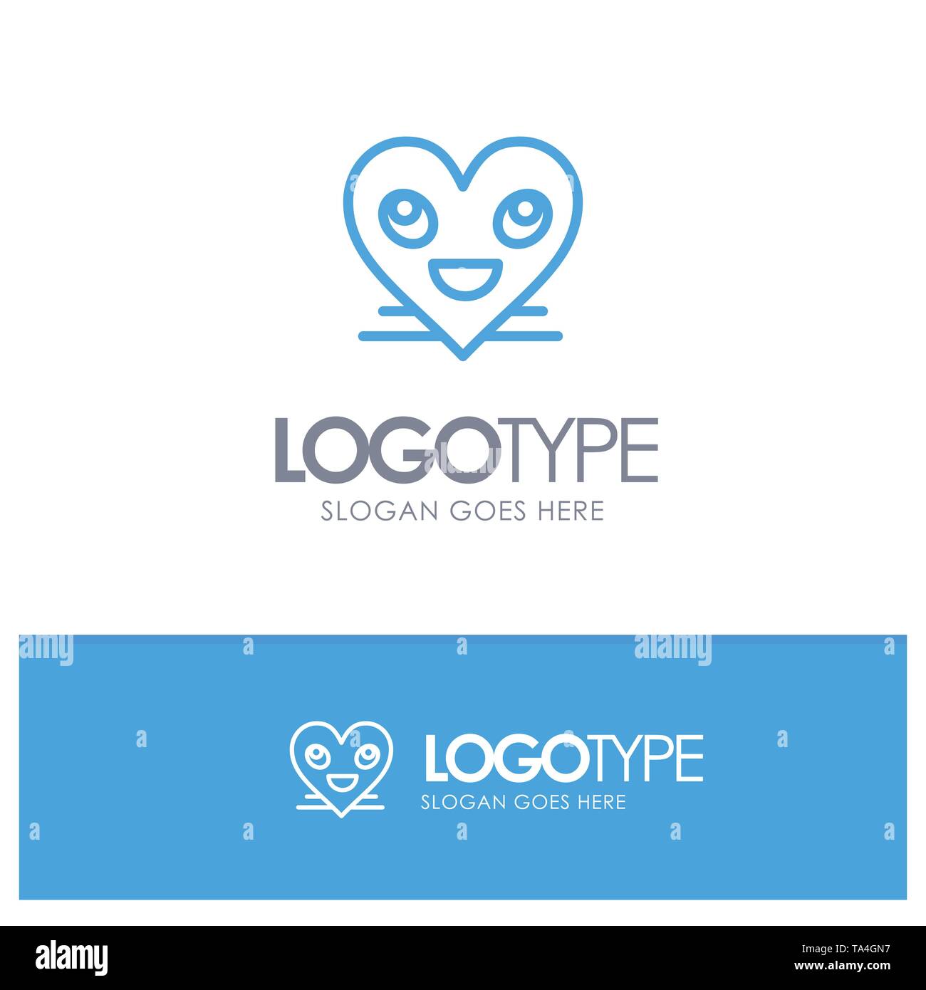 Cœur, émoticônes, Smiley, visage, sourire contour bleu Logo pour ...