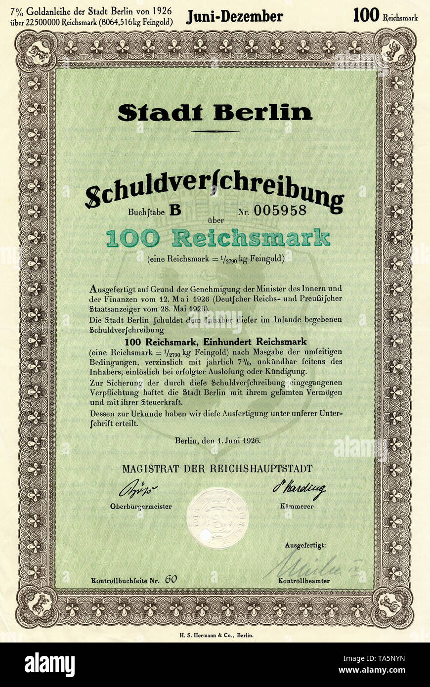 Obligation allemagne 1926 Banque de photographies et d’images à haute ...