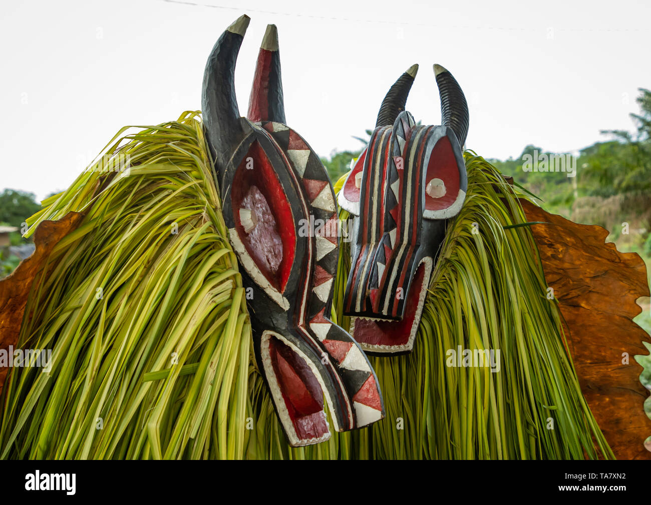 Goli masques sacrés en couple Baule tribe lors d'une cérémonie, Région ...