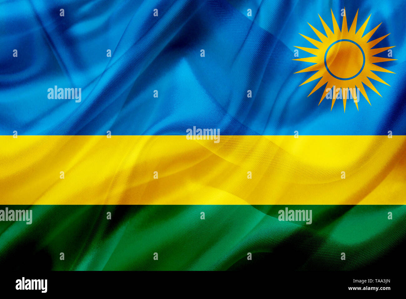 Le Rwanda pays symbole du drapeau sur la soie ou soyeux forme texture ...