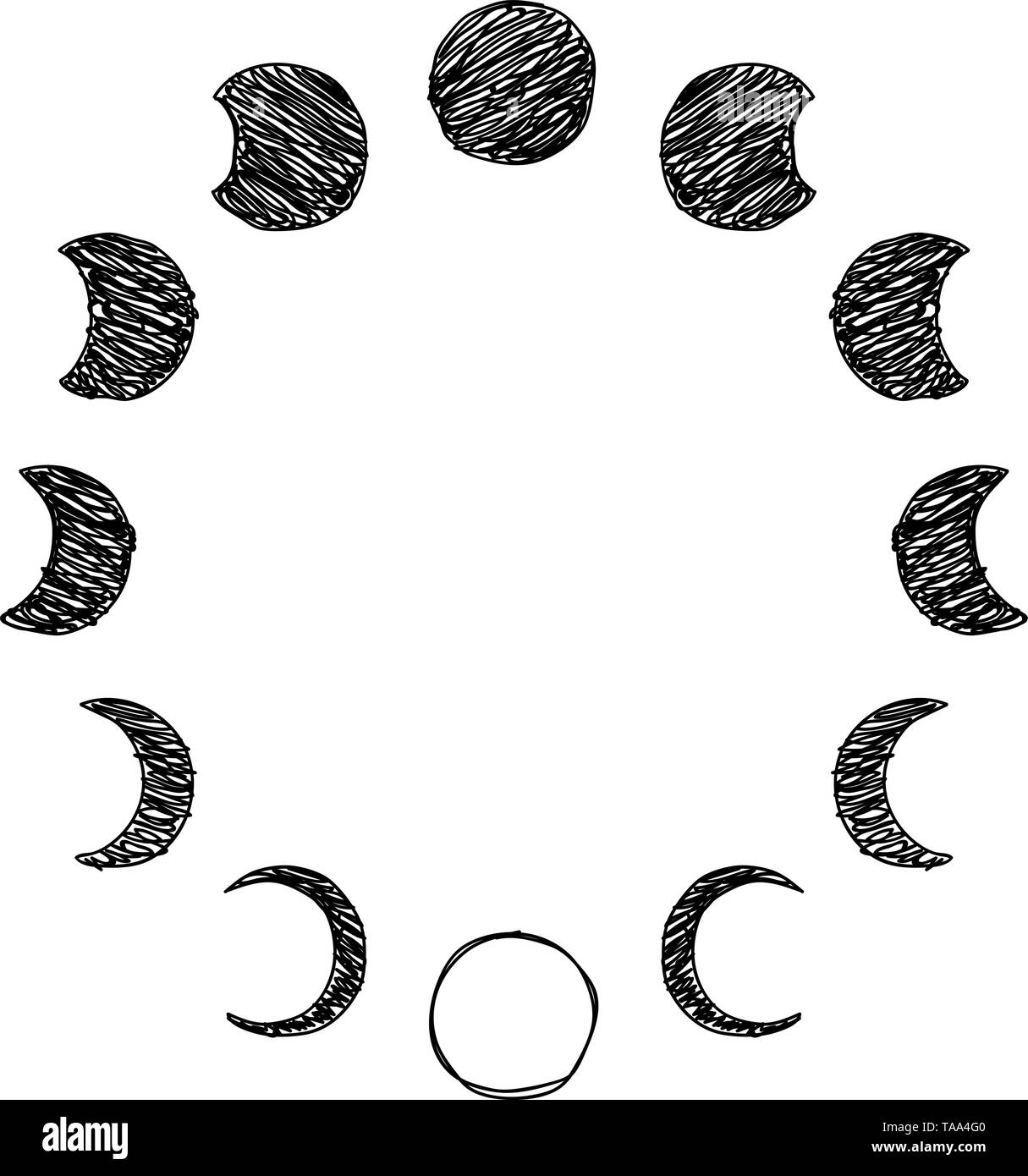 Les phases de la lune dessin Banque d'images noir et blanc - Alamy