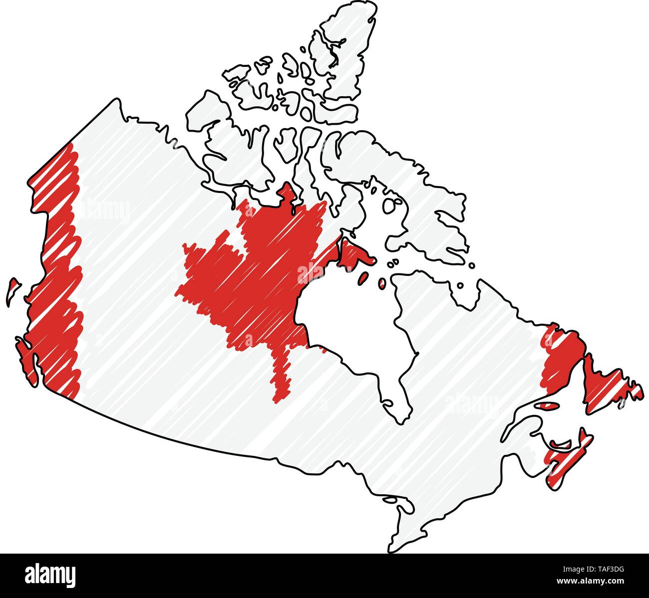 La carte du Canada esquisse dessinée à la main. Concept illustration ...
