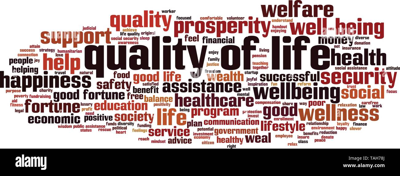 La qualité de vie concept cloud. Collage fait de mots sur la qualité de ...