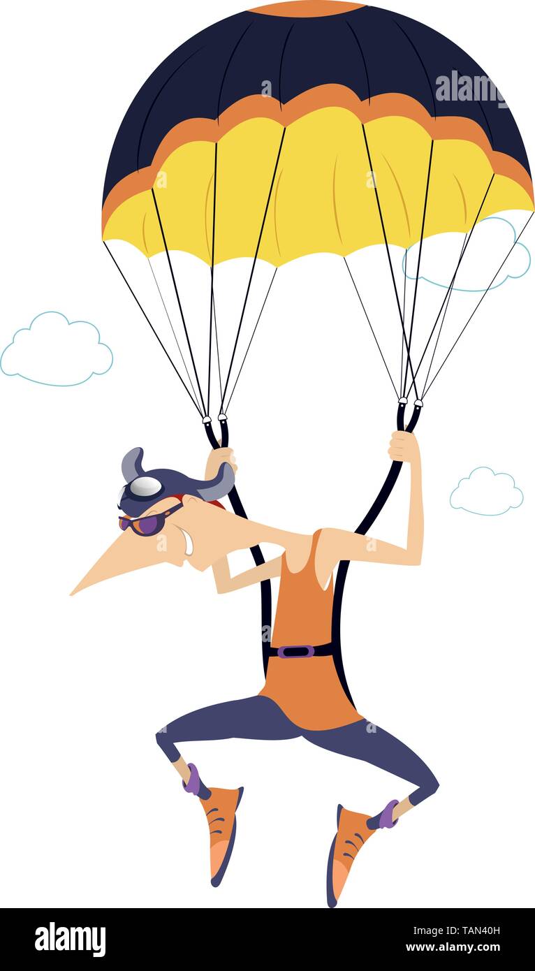Parachutiste Cartoon illustration isolé. Comic parachutiste saut de ...