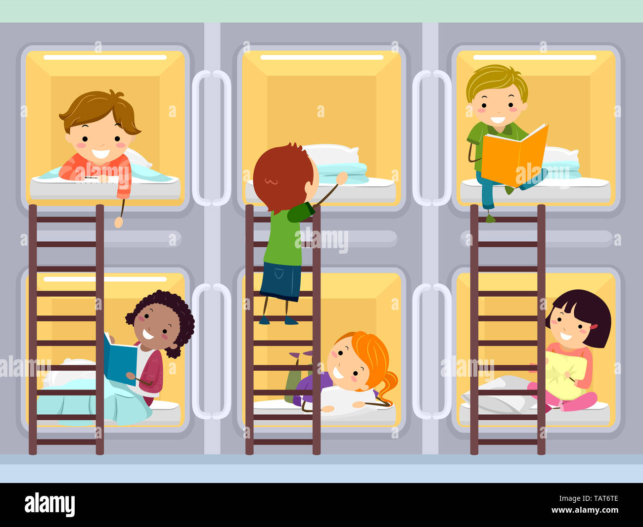 Illustration de Stickman Kids Séjournez dans un hôtel Capsule pour la ... Illustration de Stickman Kids Séjournez dans un hôtel Capsule pour la ...