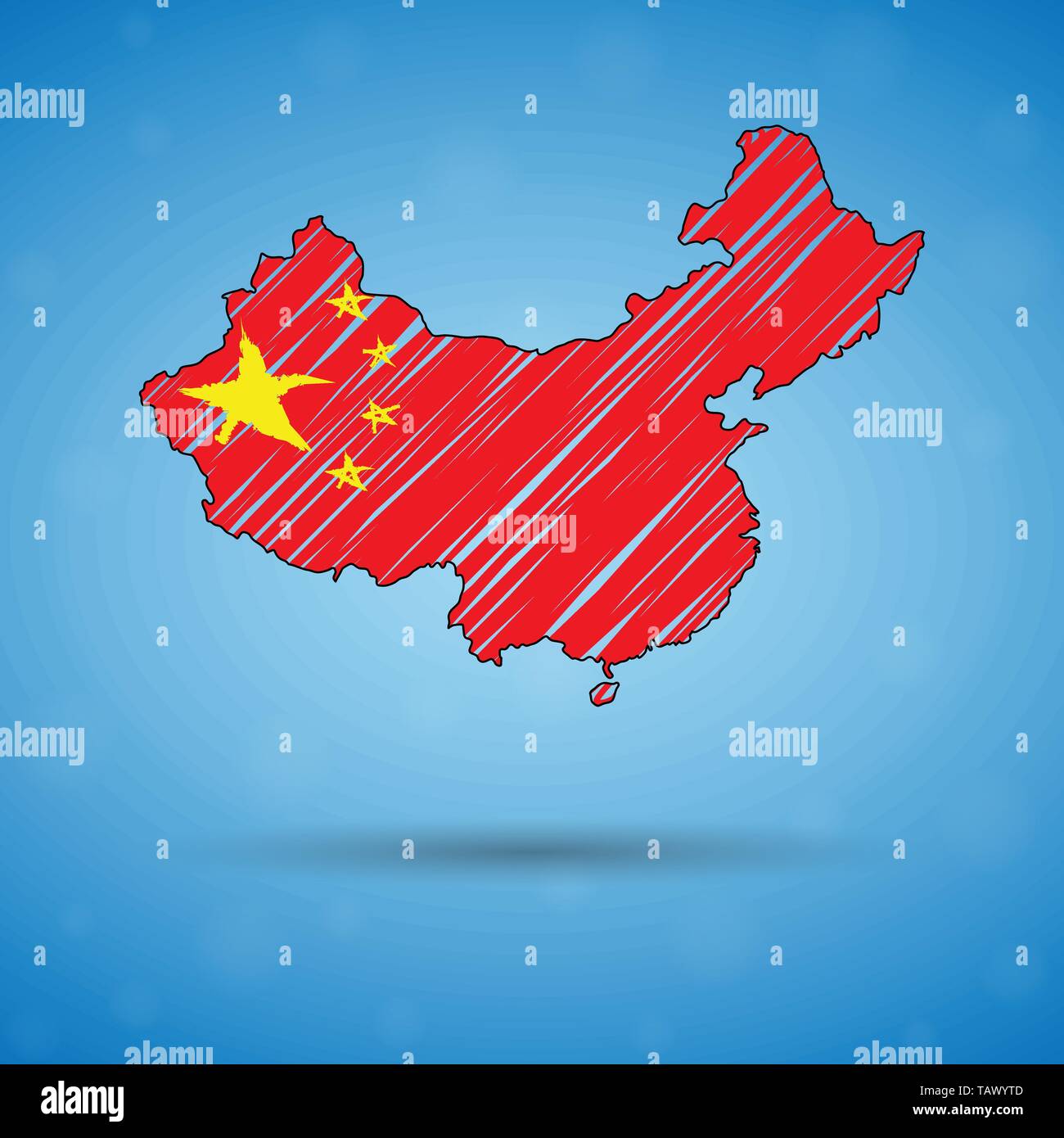 Scribble carte de Chine. Sketch carte du pays pour l'infographie, des ...