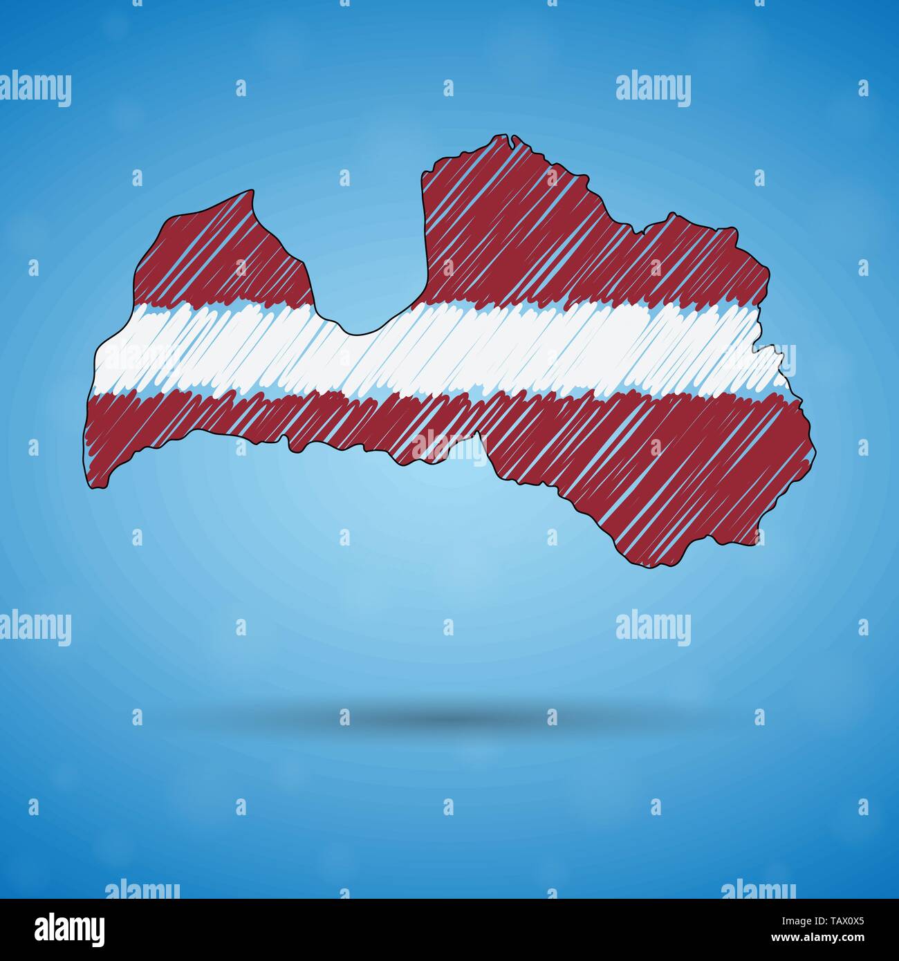Scribble carte de la Lettonie. Sketch carte du pays pour l'infographie ...