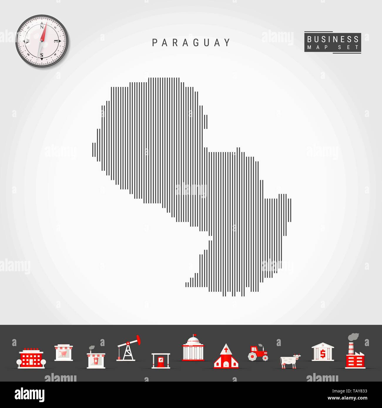 Lignes verticales Vector Pattern Map du Paraguay. Silhouette Simple ...
