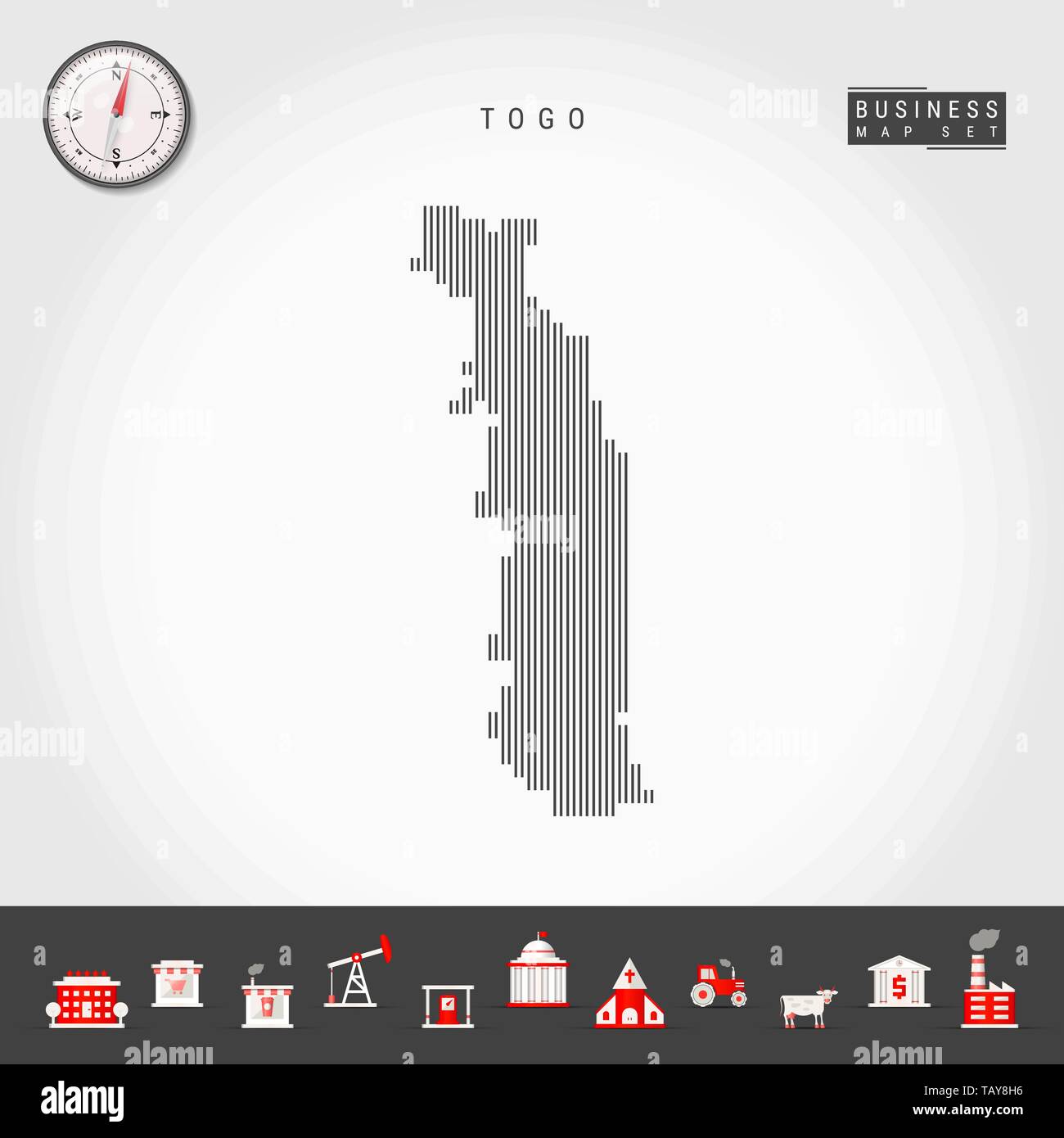 Lignes verticales Vector Pattern Map du Togo. Silhouette Simple rayée ...