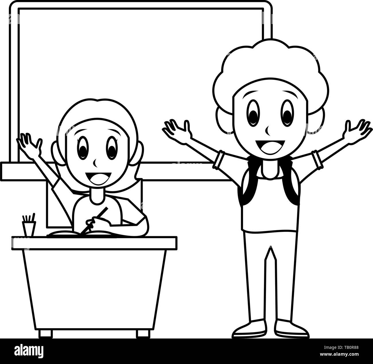 Happy students classroom Banque d'images noir et blanc - Alamy