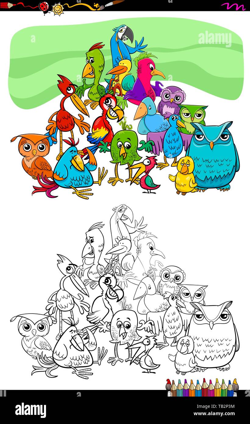 Animal cartoons set color black white Banque de photographies et d ...