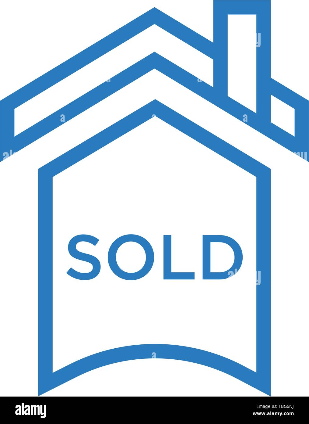 Maison vendue sign vector icône bleu - line art house sold sign Image ...