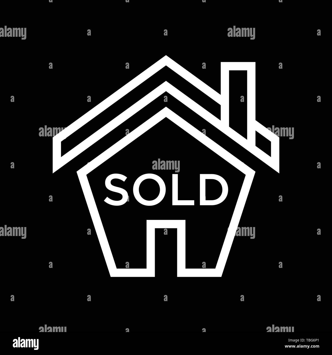 Vendu maison icône signe blanc vecteur linéaire - maison vendue sign ...