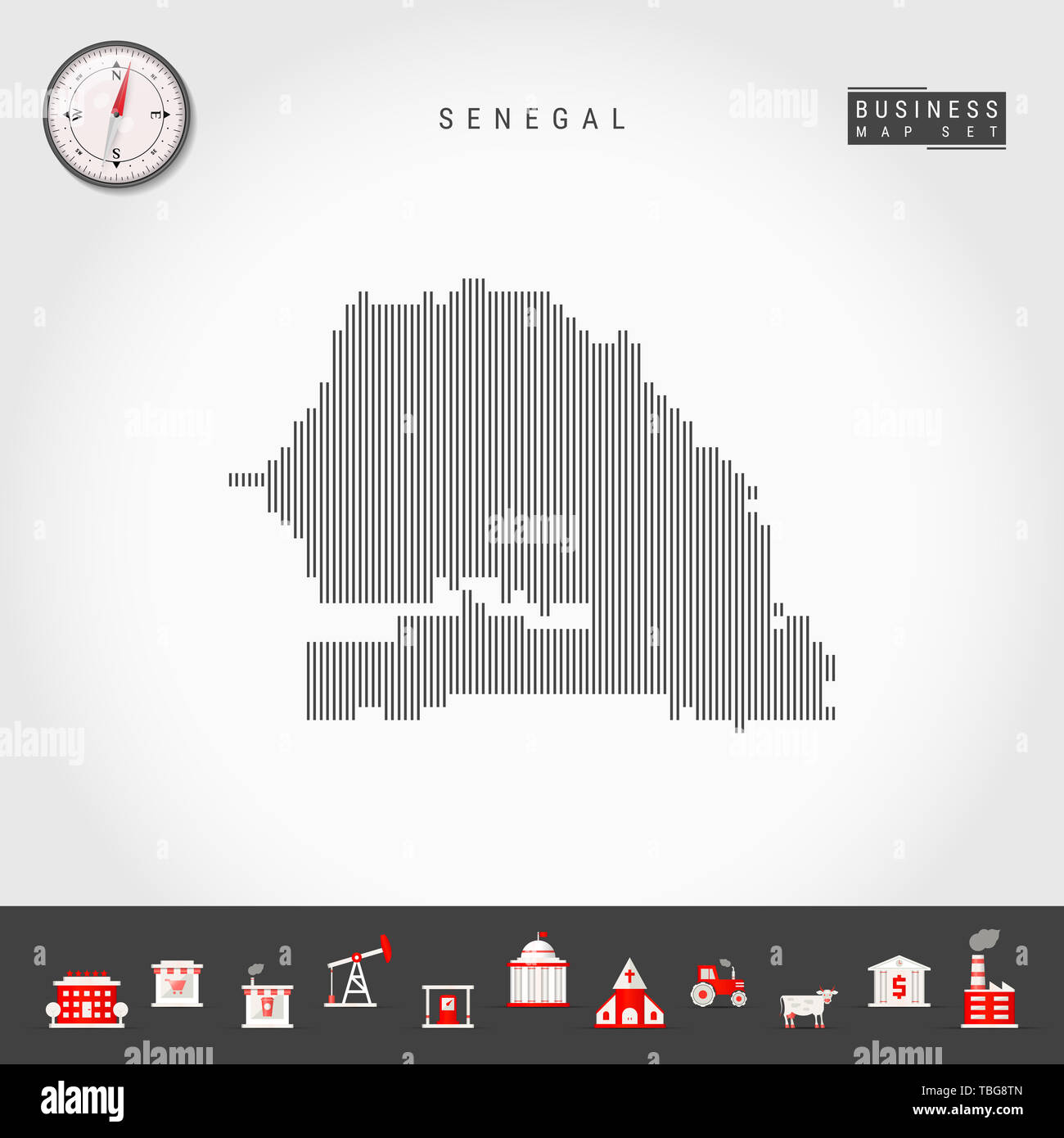 Motif de lignes verticales la carte du Sénégal. Silhouette Simple rayée ...