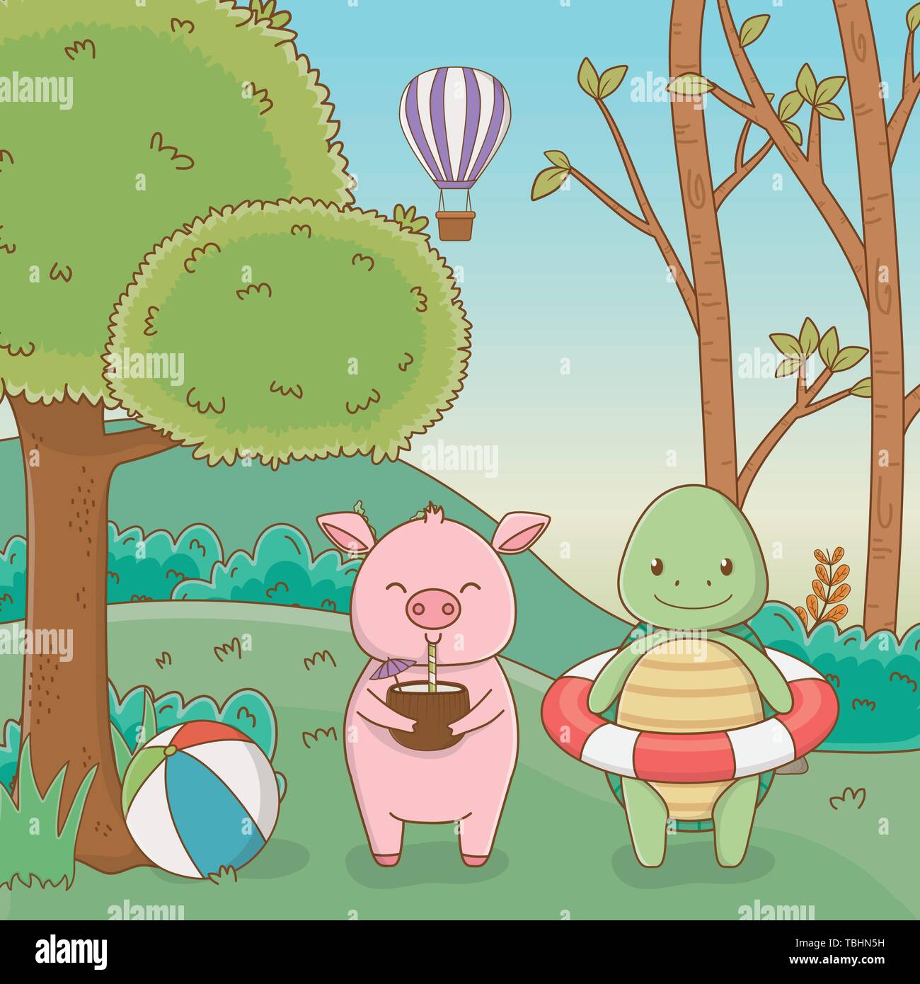 Tortue et pig cartoon design, tourisme et vacances d'été thème saison ...