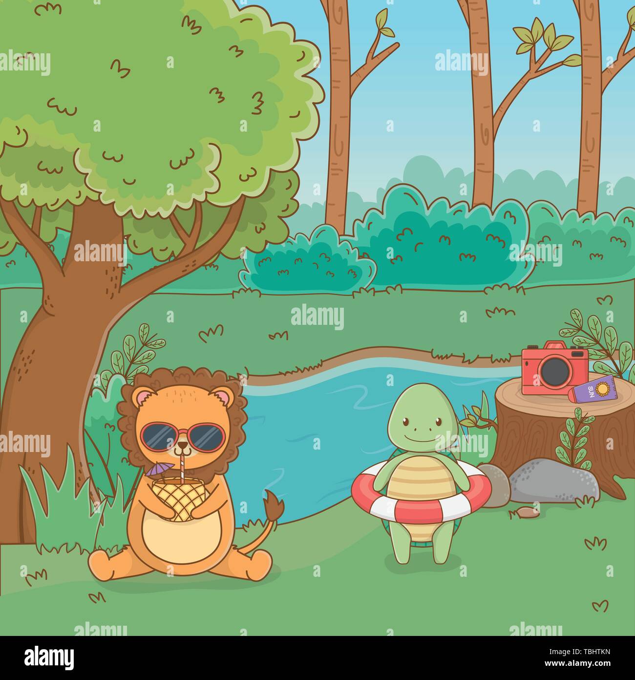 Turtle et lion cartoon design, tourisme et vacances d'été thème saison ...