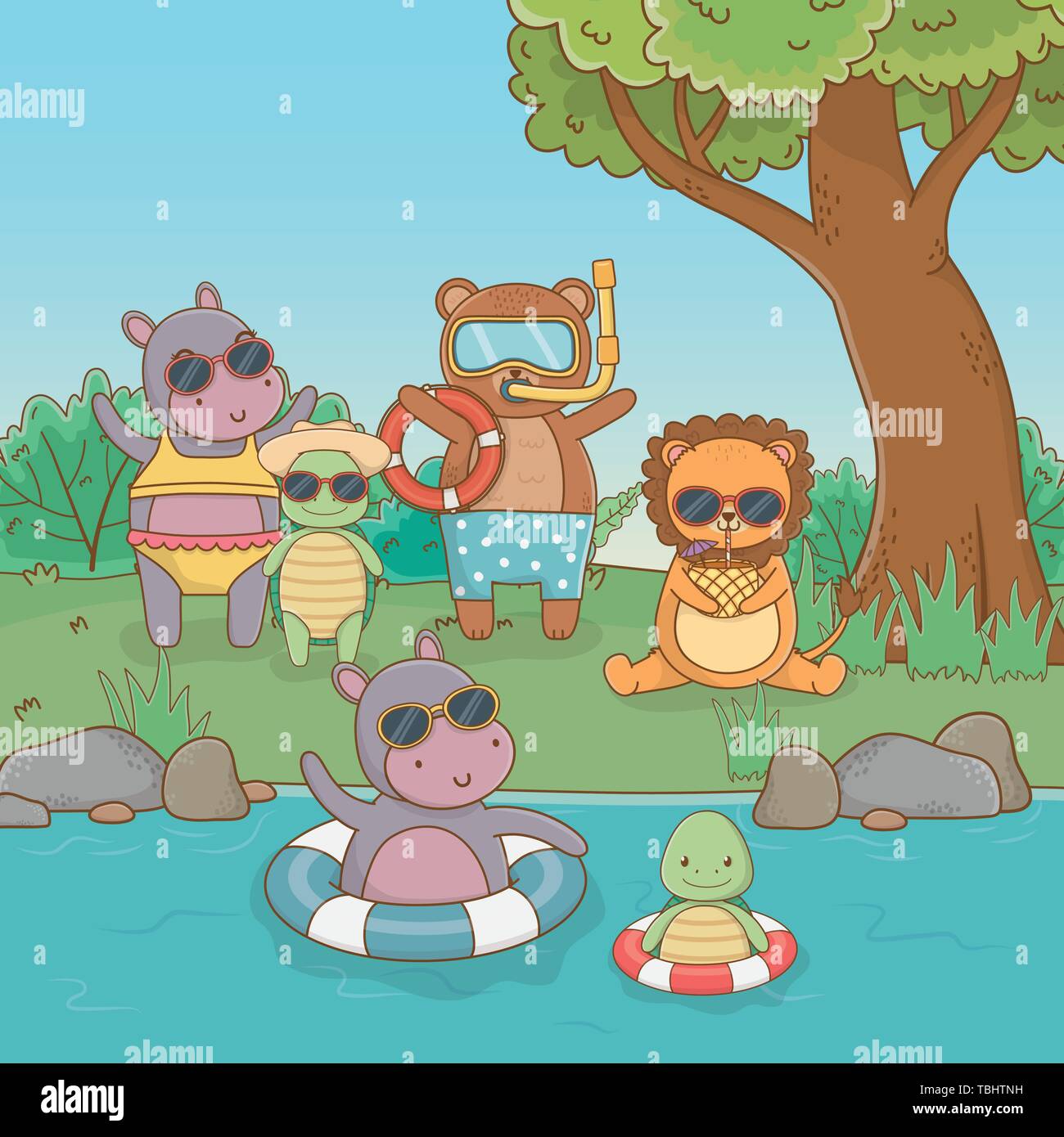 Animaux cartoon design, tourisme et vacances d'été thème saison Vector ...