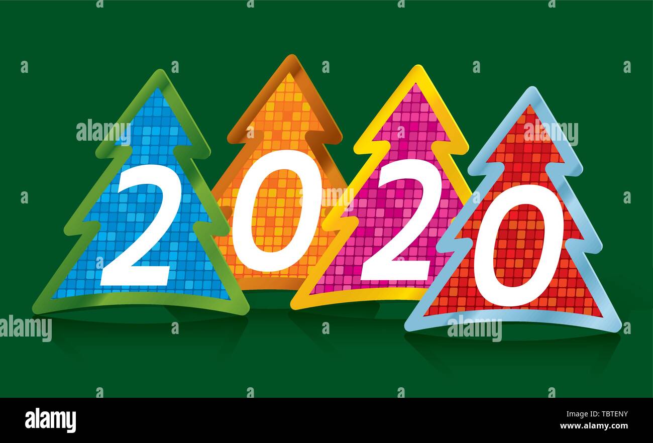 Vector illustration. Année 2020 Carte de voeux de Noël dessin avec ...
