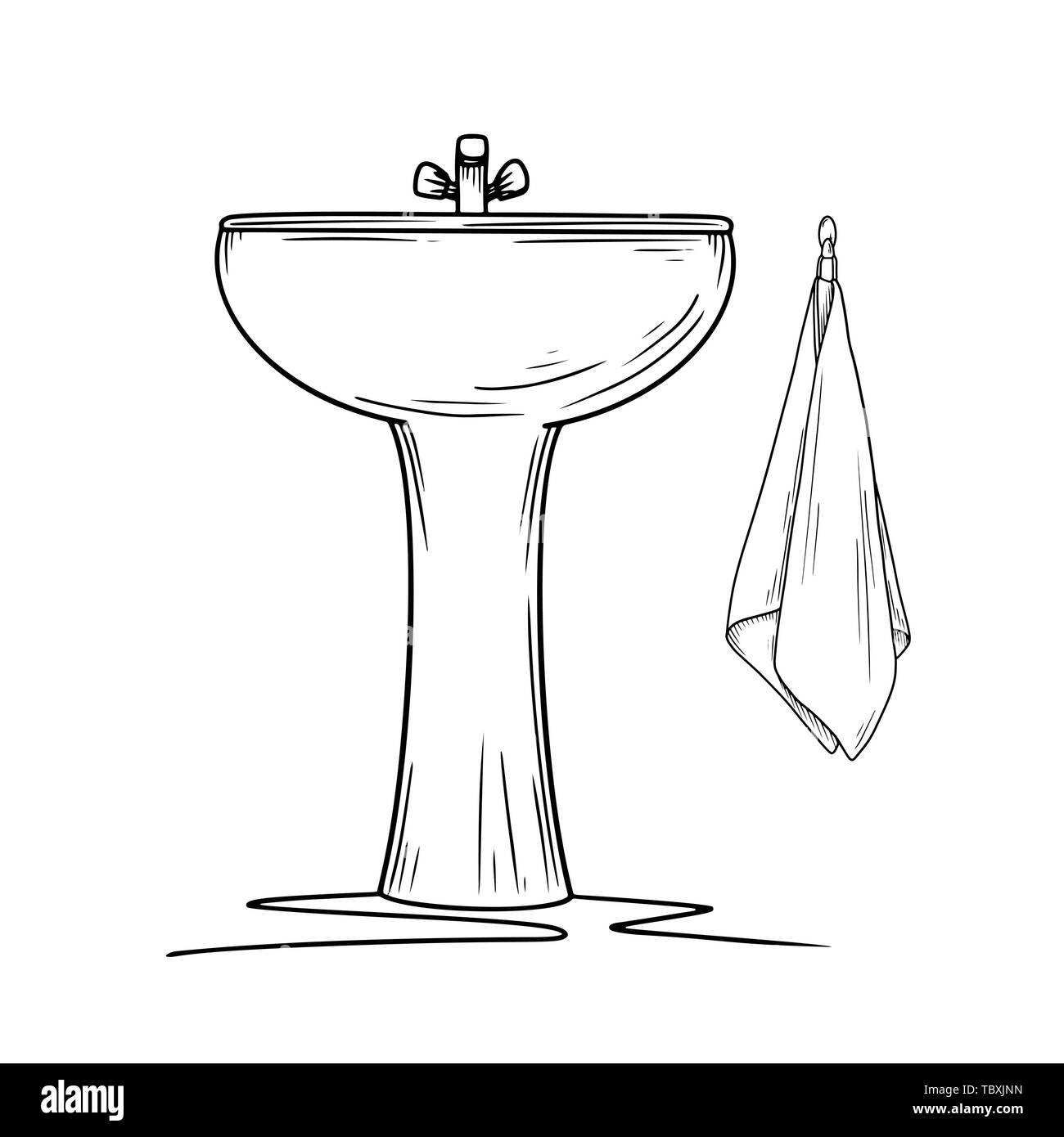 Lavabo en céramique sur un fond blanc. Cartoon lavabo avec robinet ...