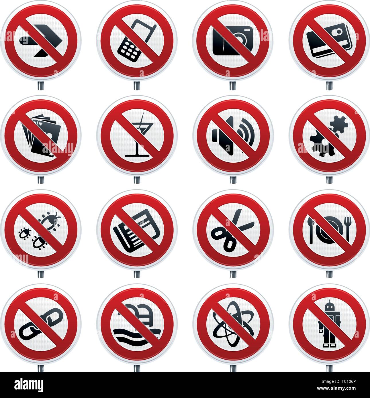 Vector illustration. Seize signaux forbbiden icônes avec des symboles ...