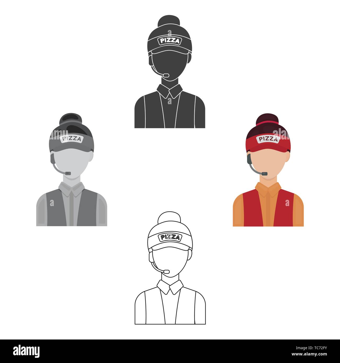 Vendeuse en icône cartoon,black style isolé sur fond blanc. Pizzeria ...