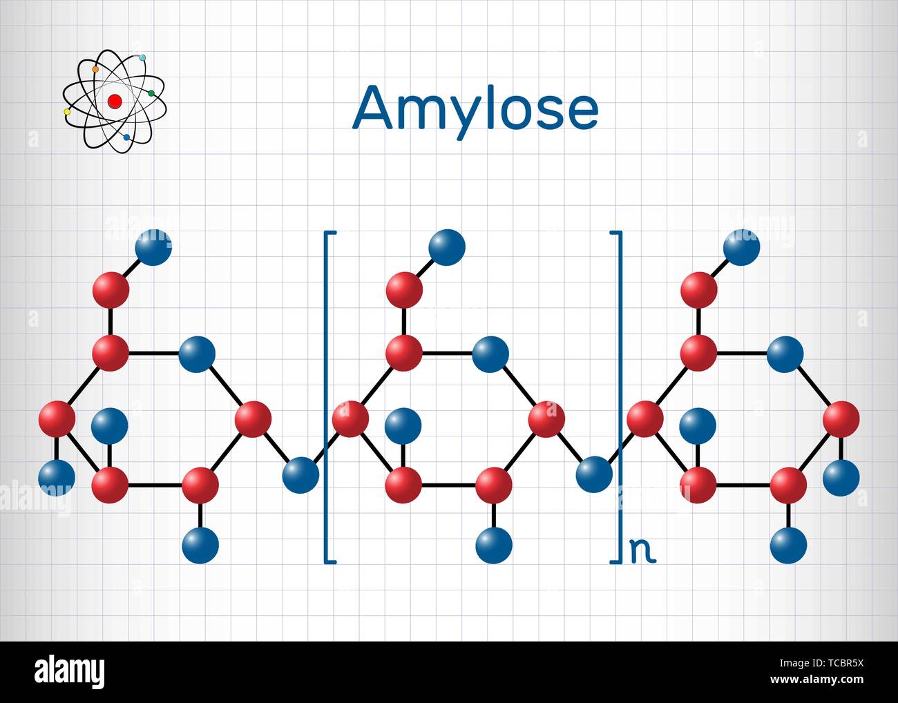 Molécule d'amylose. C'est un polysaccharide et un des deux composants ...
