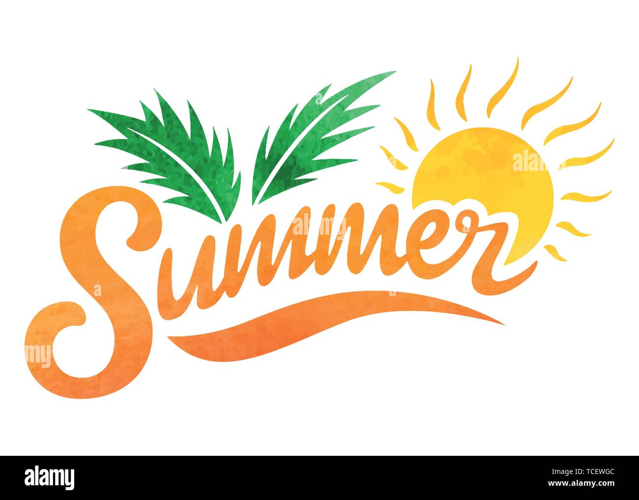 Logo de l'été. Lettrage pinceau composition. Aquarelle isolé sur fond ...