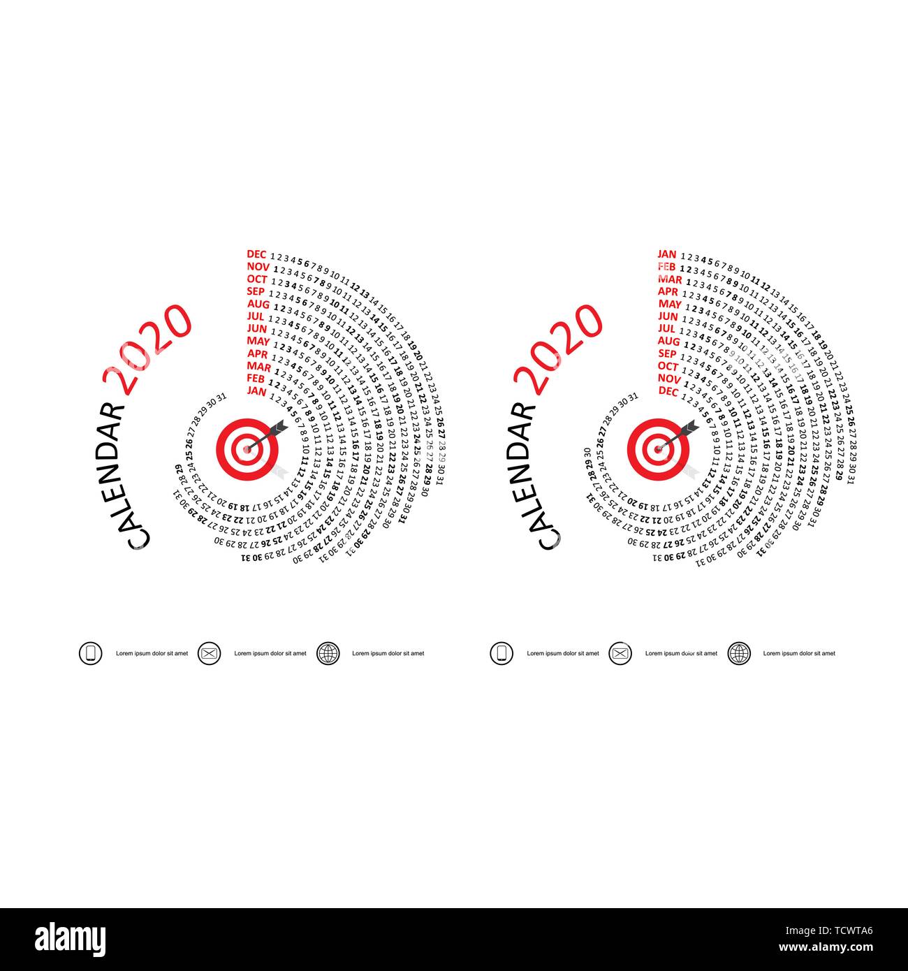 2020 Modèle de calendrier.forme en spirale Calendrier 2020 calendrier ...