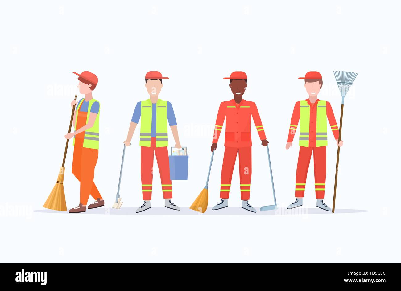 Les nettoyeurs de rue des hommes en uniforme la tenue des outils ...