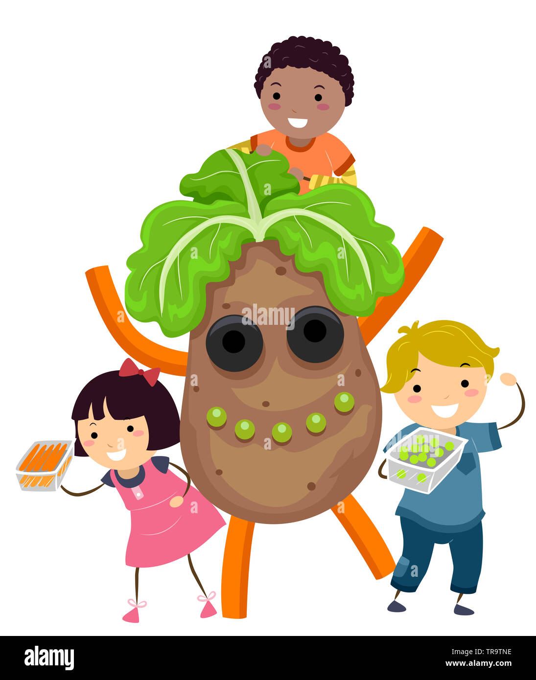 Illustration de Stickman Kids jouant avec les pommes de terre, les ...