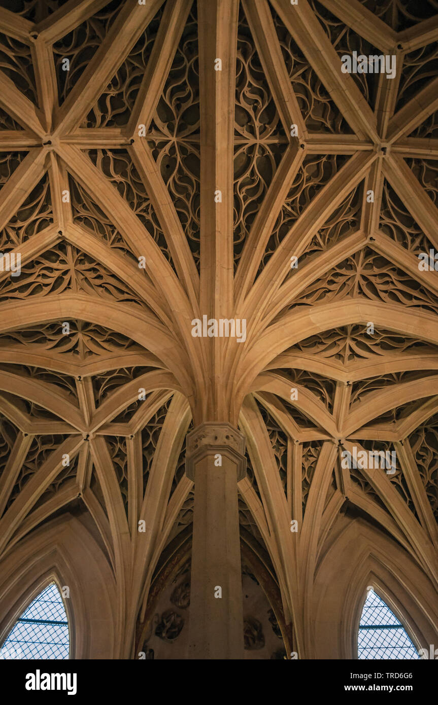 Colonnes et plafond en style gothique au Musée de Cluny, à Paris. L'un ...