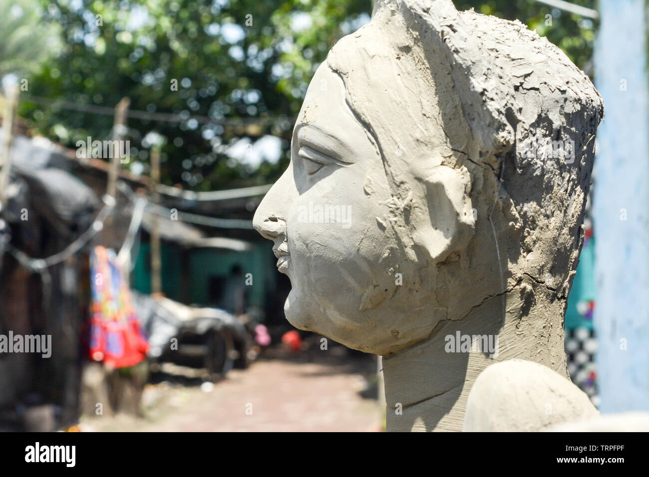 Close up modèle Art de Maa Durga pratima face. La Déesse Durga ...