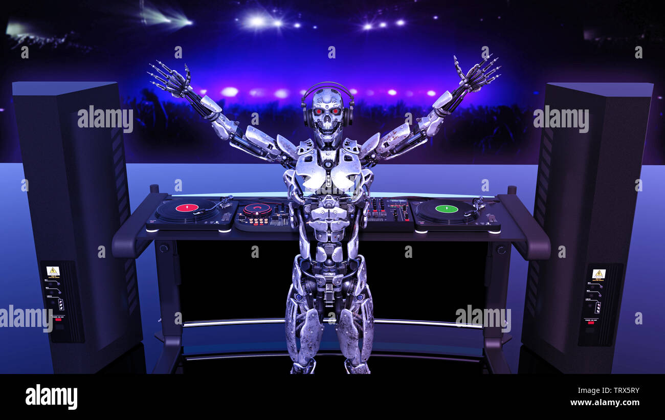 Robot DJ, disc-jockey cyborg à jouer de la musique sur les platines ...