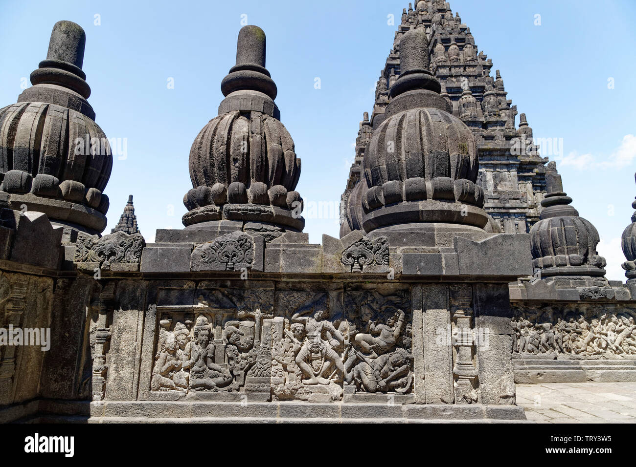Prambanan, Java, Indonésie. 7 mai, 2019. Le 9ème siècle Hindu Temple de Prambanan complexe, site ...
