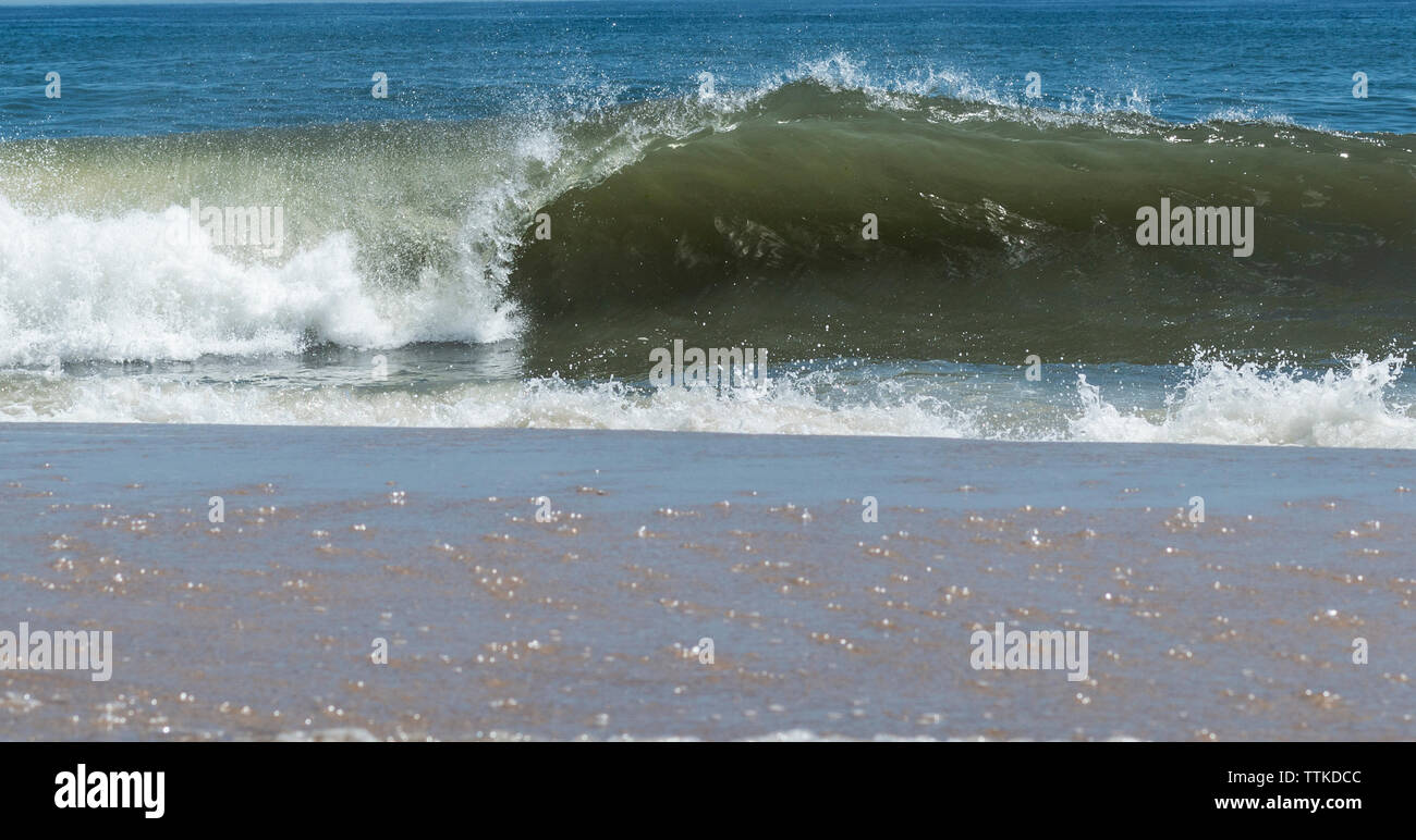 Vagues rouleaux se brisant sur le rivage de la plage Banque de ...